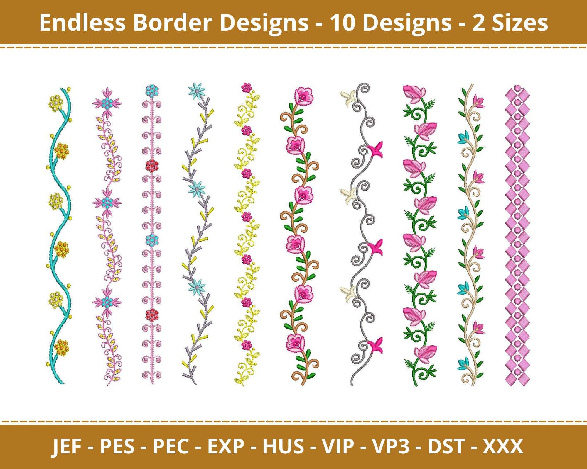Endless Floral Border Machine Embroidery Designs - Flower Border ...