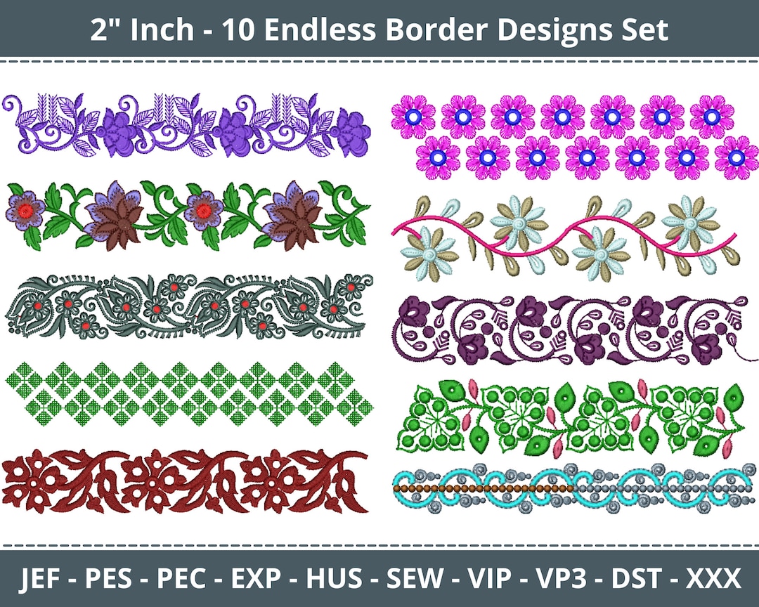 Endless Machine Embroidery Floral Border Designs - 10 Designs Set ...