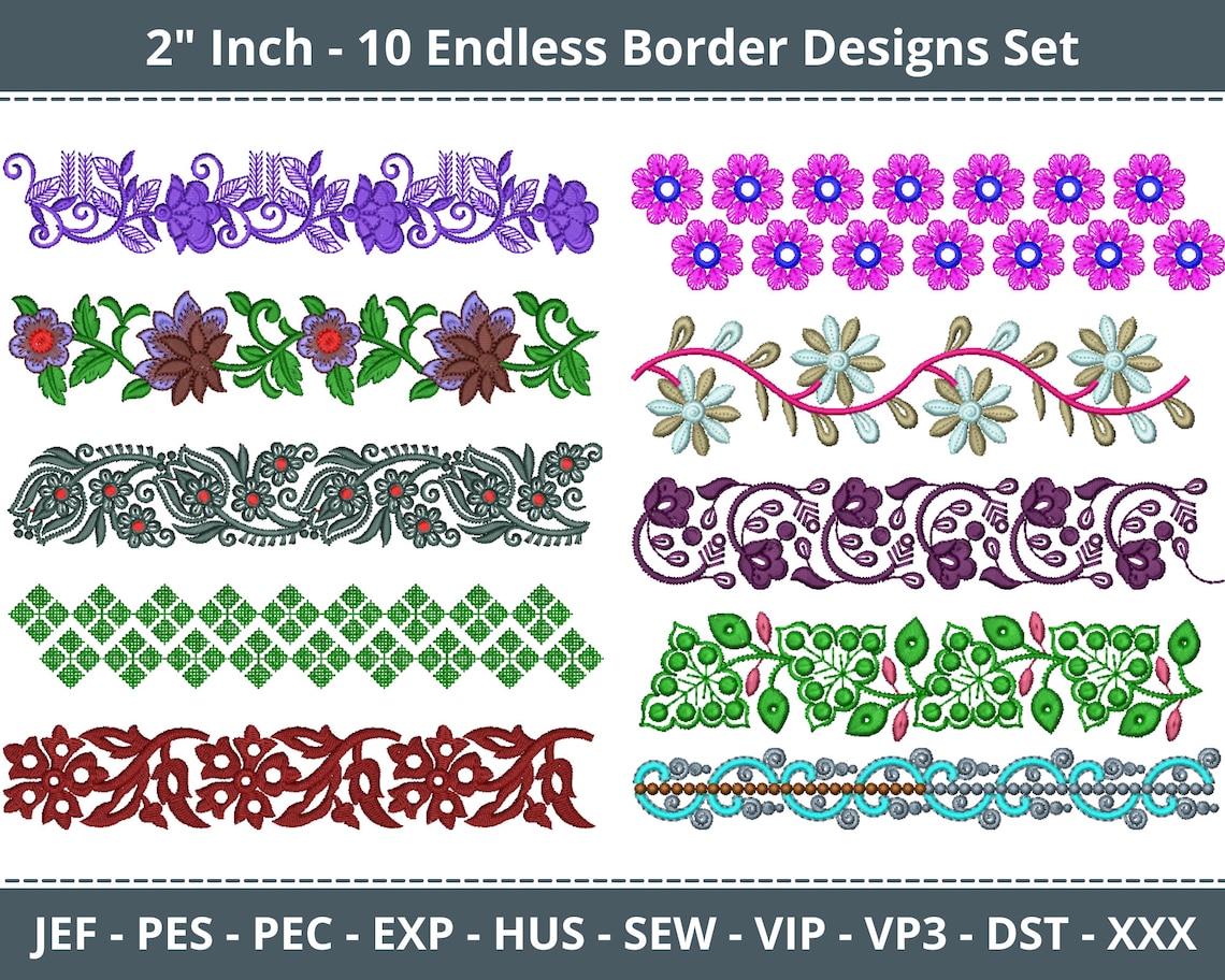 Endless Machine Embroidery Floral Border Designs 10 Designs - Etsy