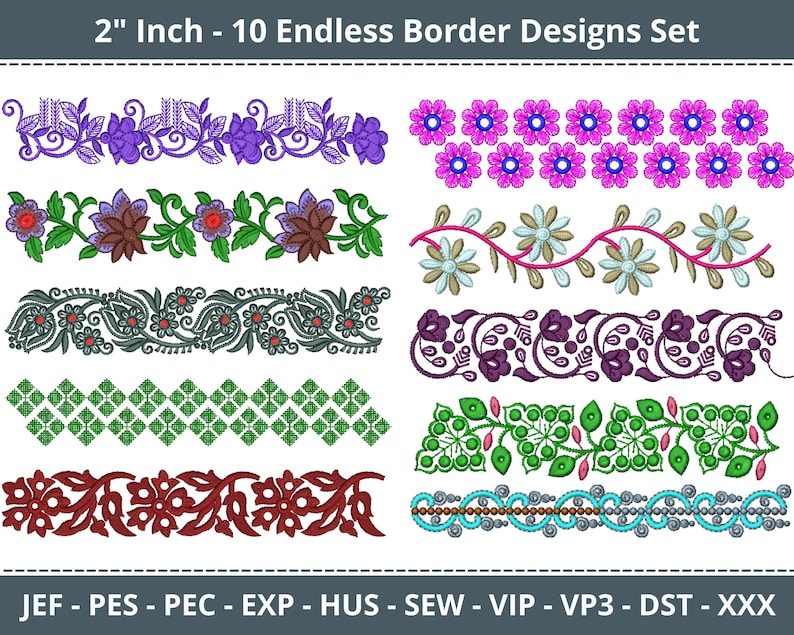 Endless Machine Embroidery Floral Border Designs 10 Designs - Etsy