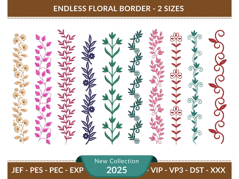 100 Embroidery Border Designs Mega Bundle – 2025 Floral Border ...