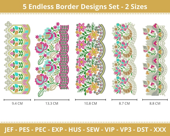 5 Endless Border Embroidery Designs 2 Sizes Instant - Etsy