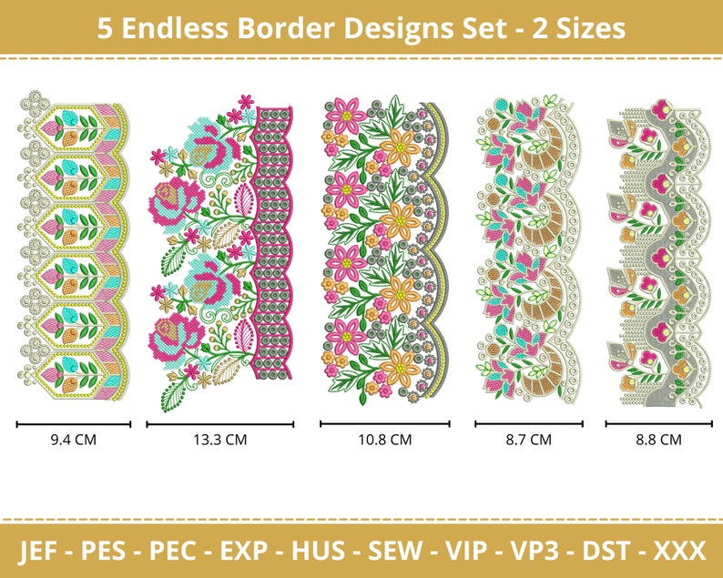 5 Endless Border Embroidery Designs 2 Sizes Instant - Etsy