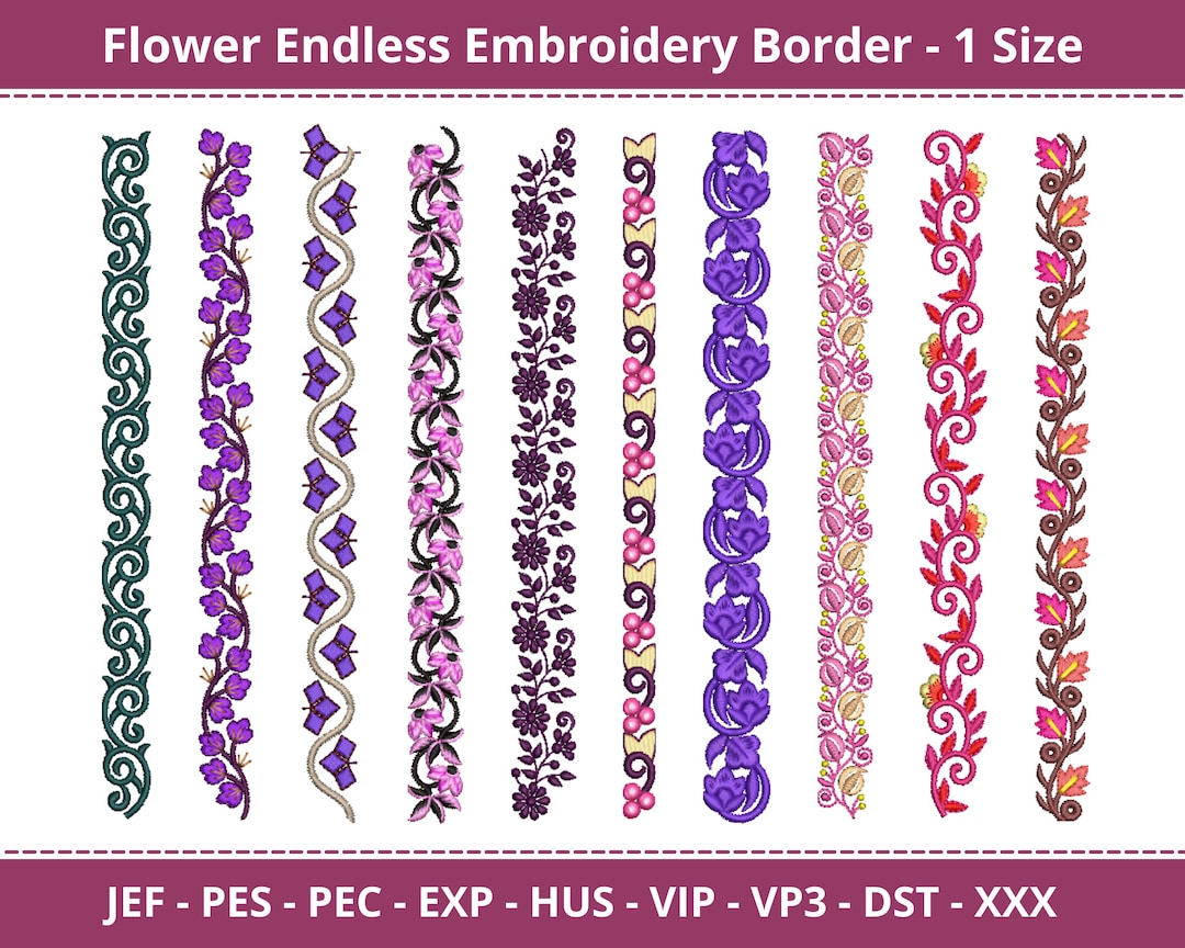 Flower Border Machine Embroidery Designs - Floral Endless Embroidery ...