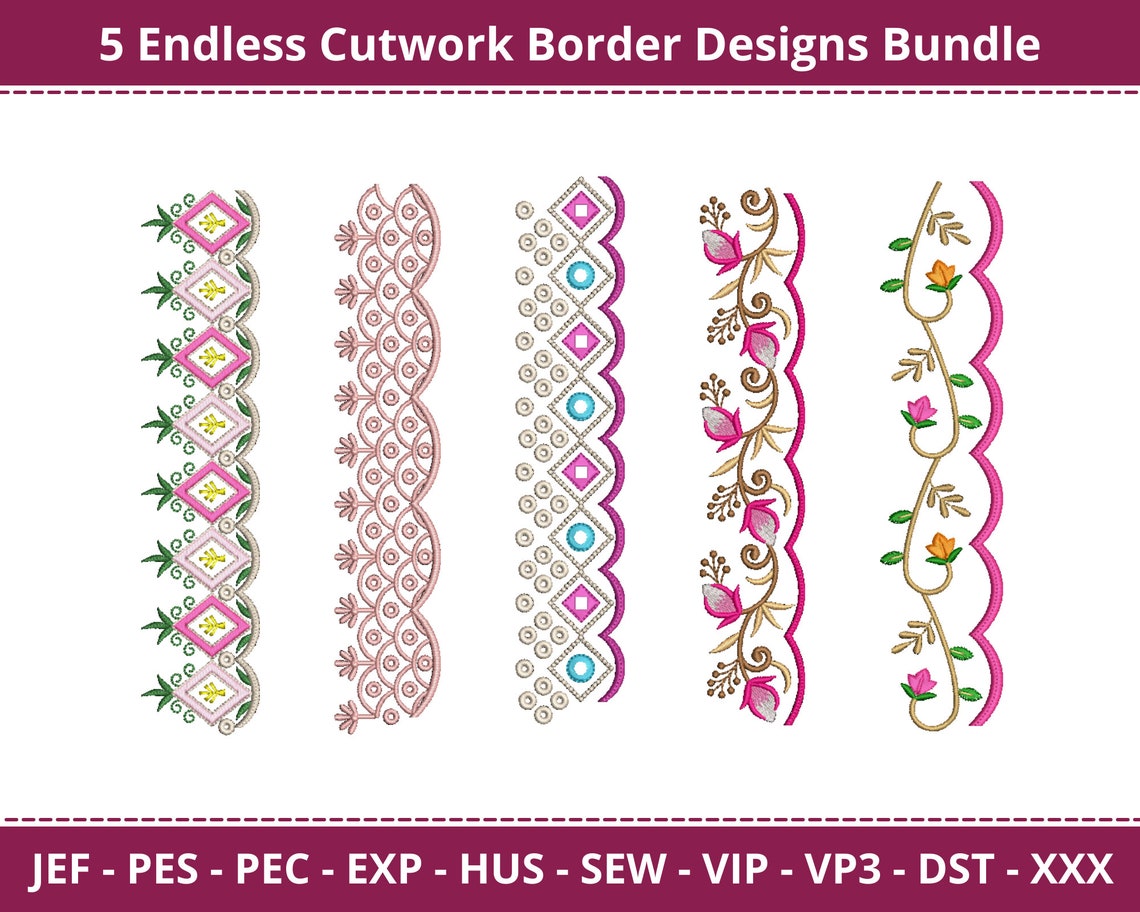 5 Endless Cutwork Embroidery Border Designs 8 Formats - Etsy