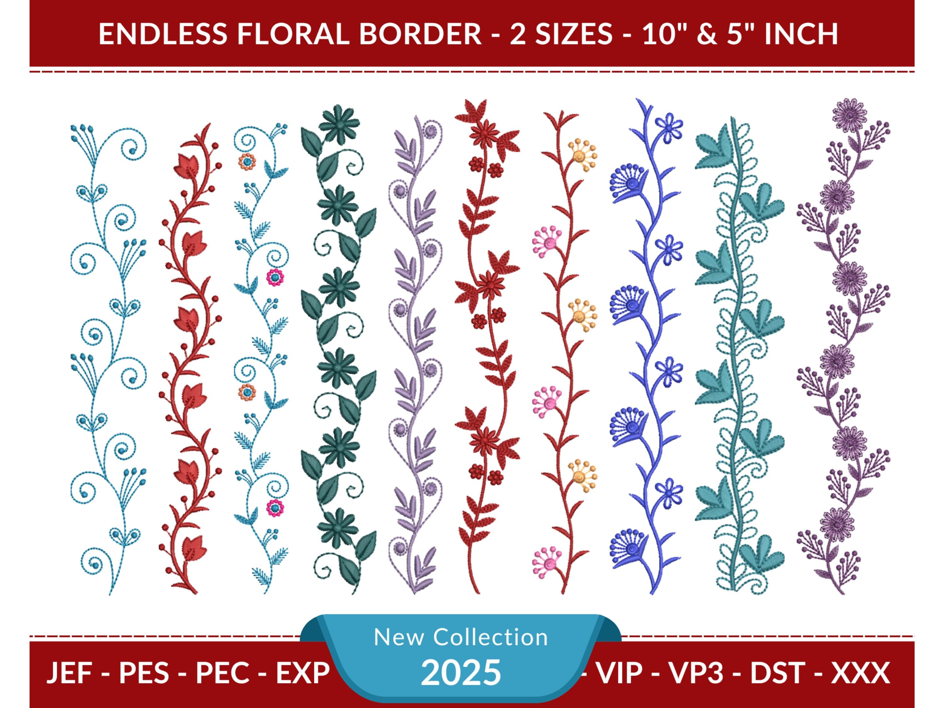 100 Embroidery Border Designs Mega Bundle – 2025 Floral Border ...