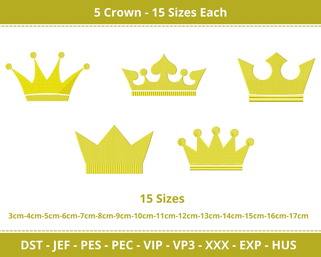 Crown Embroidery Designs 5 Different Crown 15 Size Each Instant ...