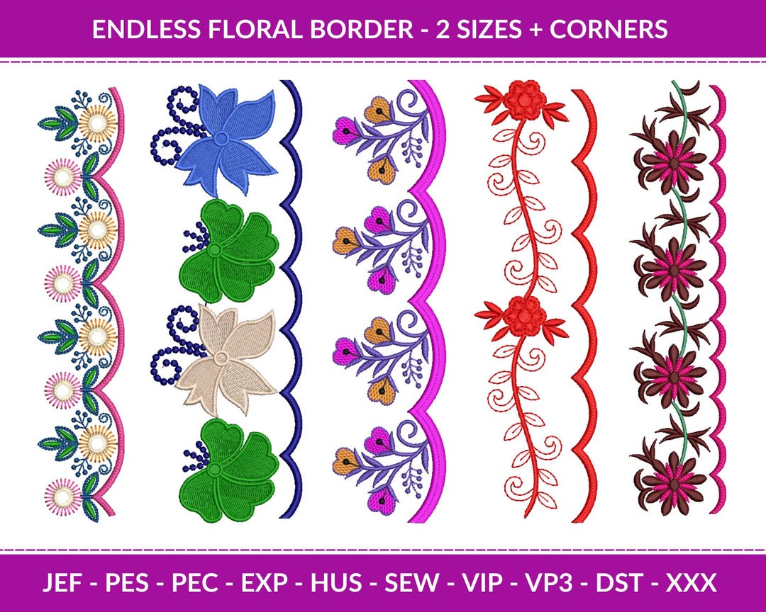 Endless Floral Border Embroidery Designs | 2 Sizes + Corners Included ...
