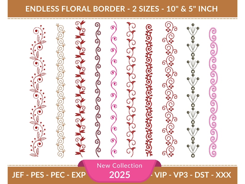 100 Embroidery Border Designs Mega Bundle – 2025 Floral Border ...