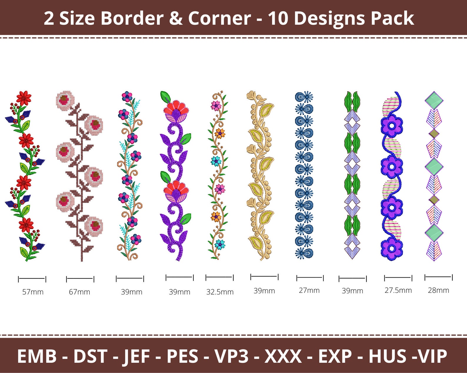 10 Designs Pack 2 Sizes of Border With Corner Set Embroidery - Etsy