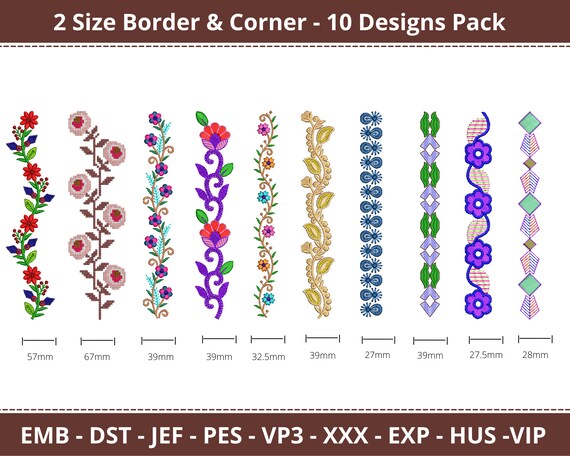 10 Designs Pack 2 Sizes of Border With Corner Set Embroidery - Etsy