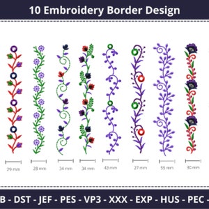 80 Border Embroidery Designs Bundle - Flower Embroidery Border Pattern ...