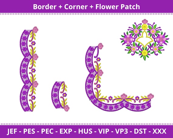 Border Corner Flower Patch Embroidery Designs Instant - Etsy