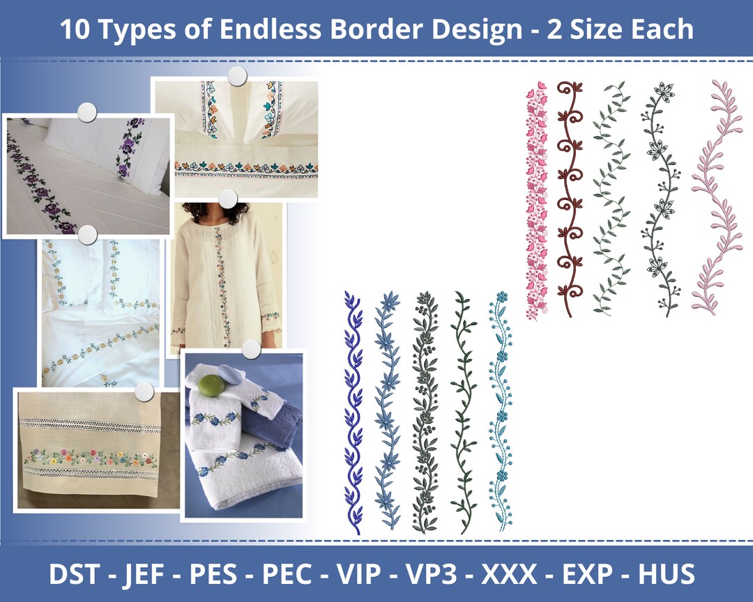 Endless Floral Border Machine Embroidery Designs for Towel, Bedsheet ...