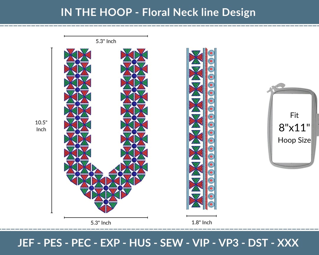 ITH Floral Neckline Embroidery Design for 8x11 Hoop – in the Hoop U ...