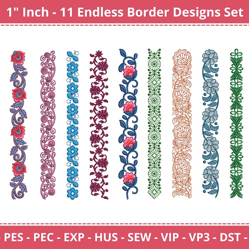 5 Endless Border Embroidery Designs 2 Sizes Instant - Etsy