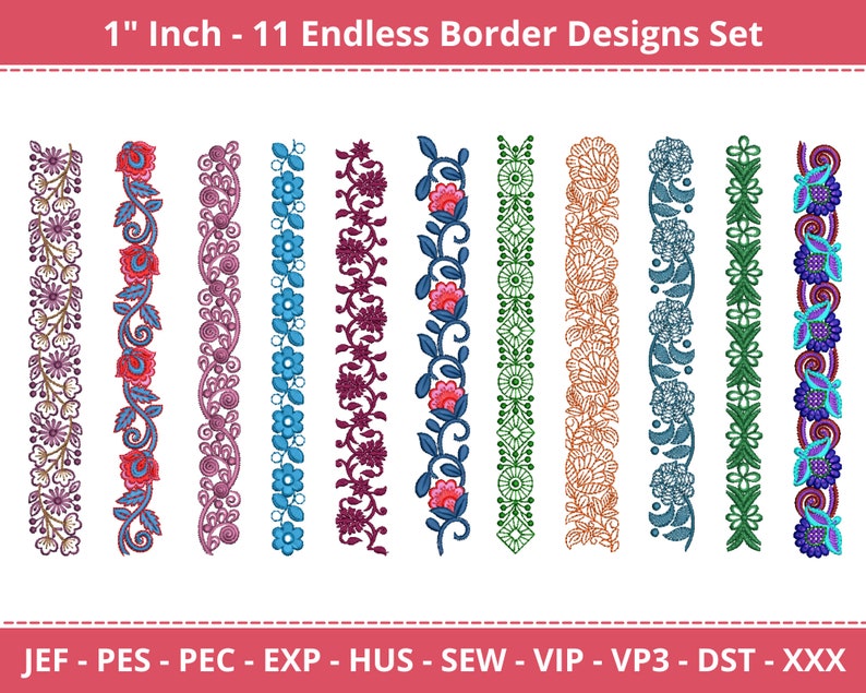 Endless Machine Embroidery Floral Border Designs 11 Designs - Etsy