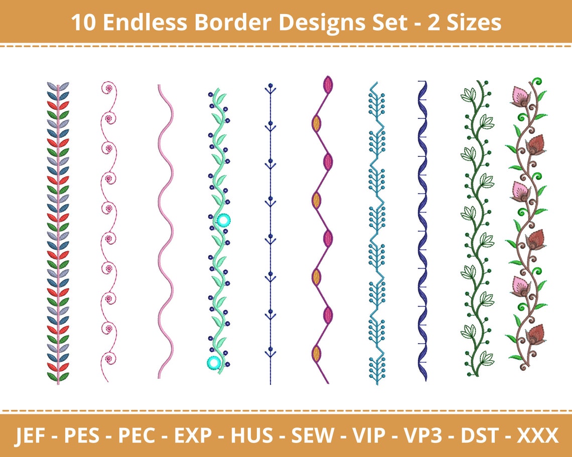 10 Embroidery Border Designs Bundle 2 Sizes Instant - Etsy