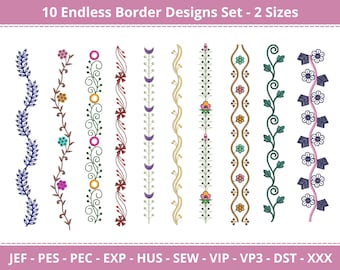 10 Endless Embroidery Border Designs Bundle 2 Sizes | Etsy
