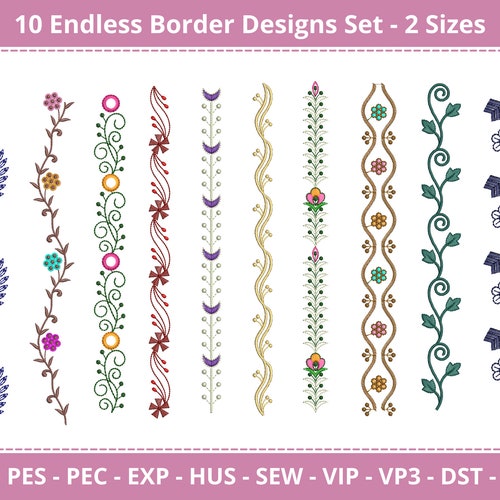10 Embroidery Border Designs Bundle 2 Sizes Instant - Etsy