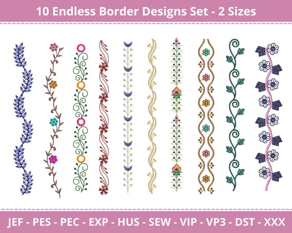 10 Embroidery Border Designs Bundle 2 Sizes Instant | Etsy