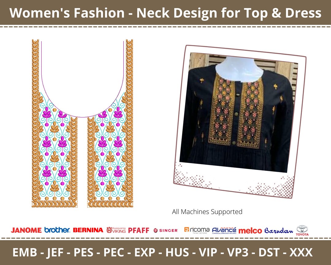 Neckline Machine Embroidery Design Suitable for Women's Tops and ...