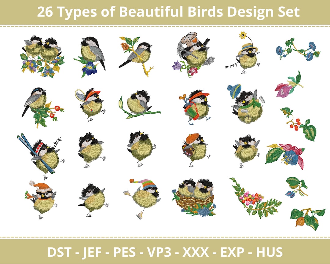 Beautiful Birds Embroidery Design Set - Machine Embroidery Pattern – 26 ...