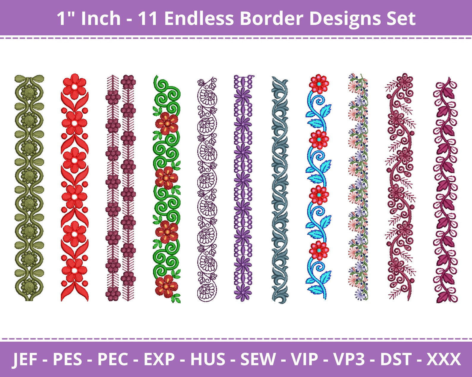Endless Machine Embroidery Floral Border Designs 11 Designs - Etsy