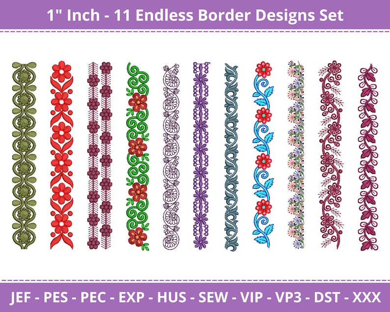 Endless Machine Embroidery Floral Border Designs 11 Designs - Etsy