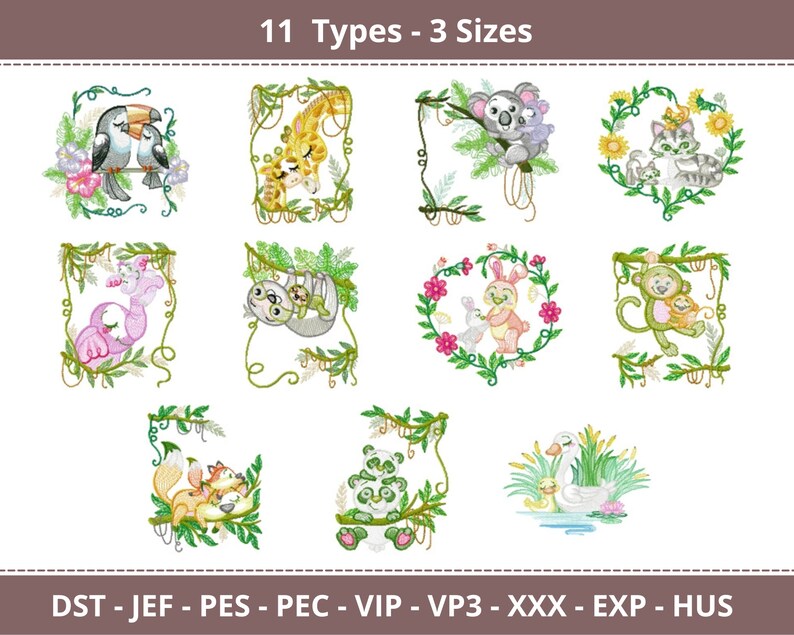 Baby Safari Animals With Nature Machine Embroidery Designs - Etsy