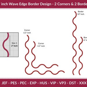 Wave Border Embroidery Design Set – Endless Pattern - 3 Wave Size With ...
