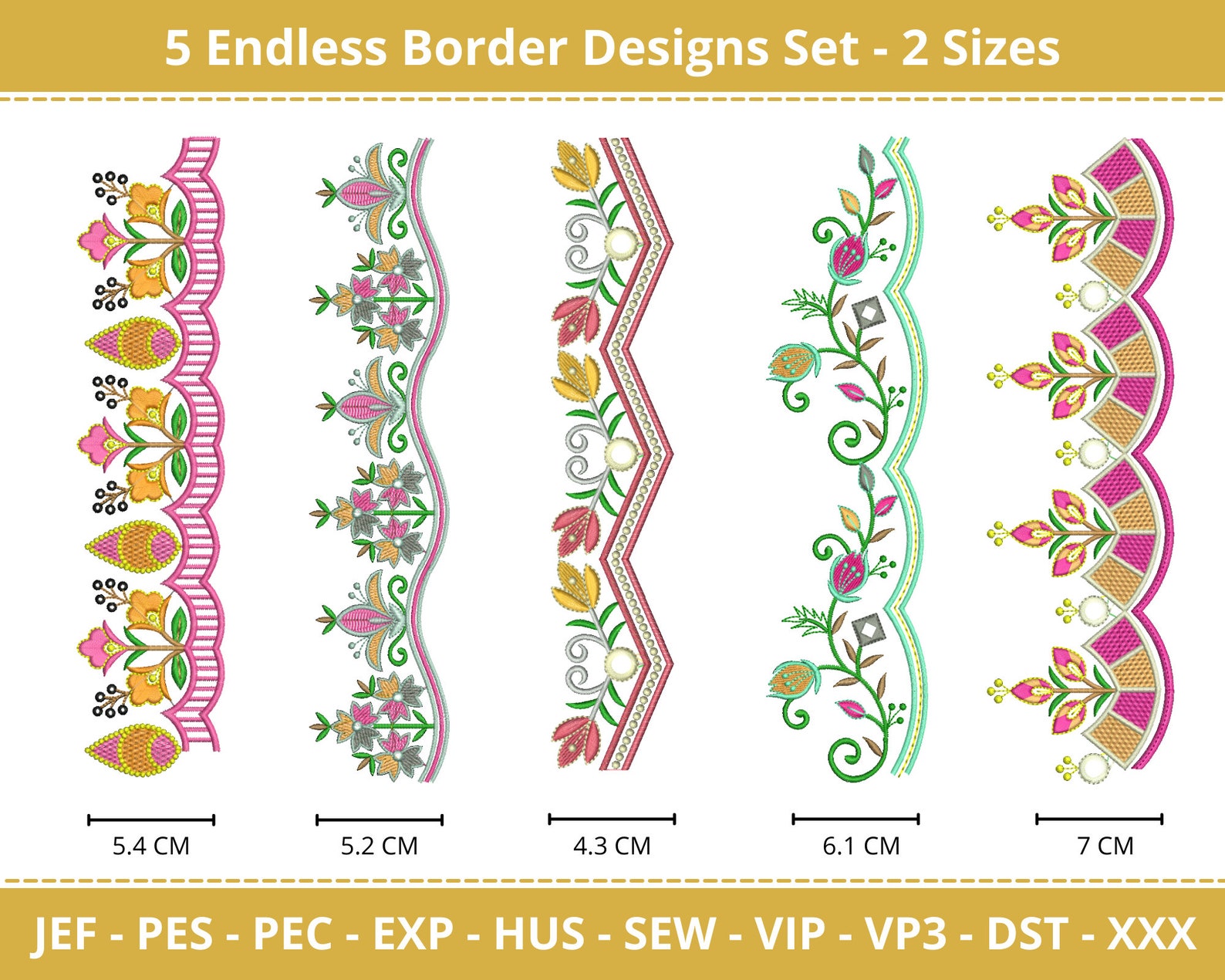 5 Endless Border Embroidery Designs 2 Sizes Instant - Etsy