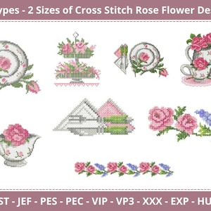 Cross Stitch Roes Flower Machine Embroidery Designs for Kitchen Décor ...