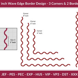 Wave Border Embroidery Design Set – Endless Pattern - 3 Wave Size With ...