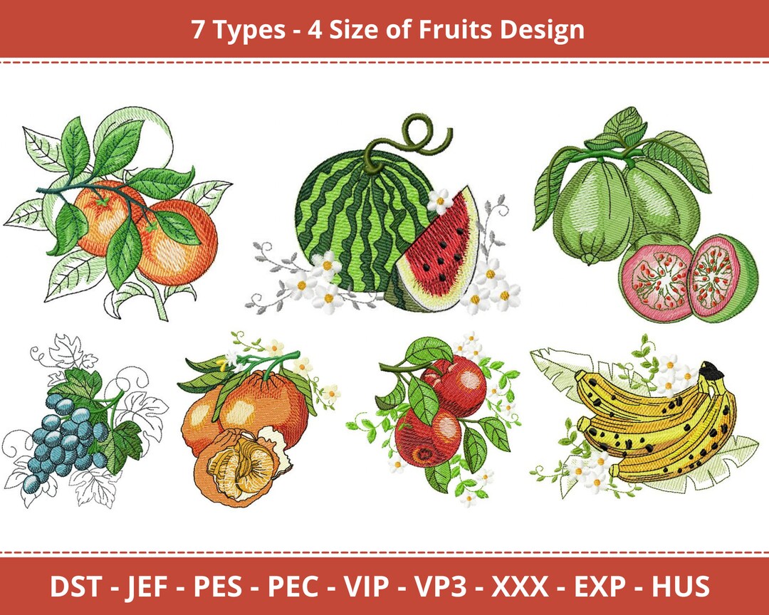 Fresh Fruits Machine Embroidery Designs - 7 Types - 4 Sizes - Instant ...