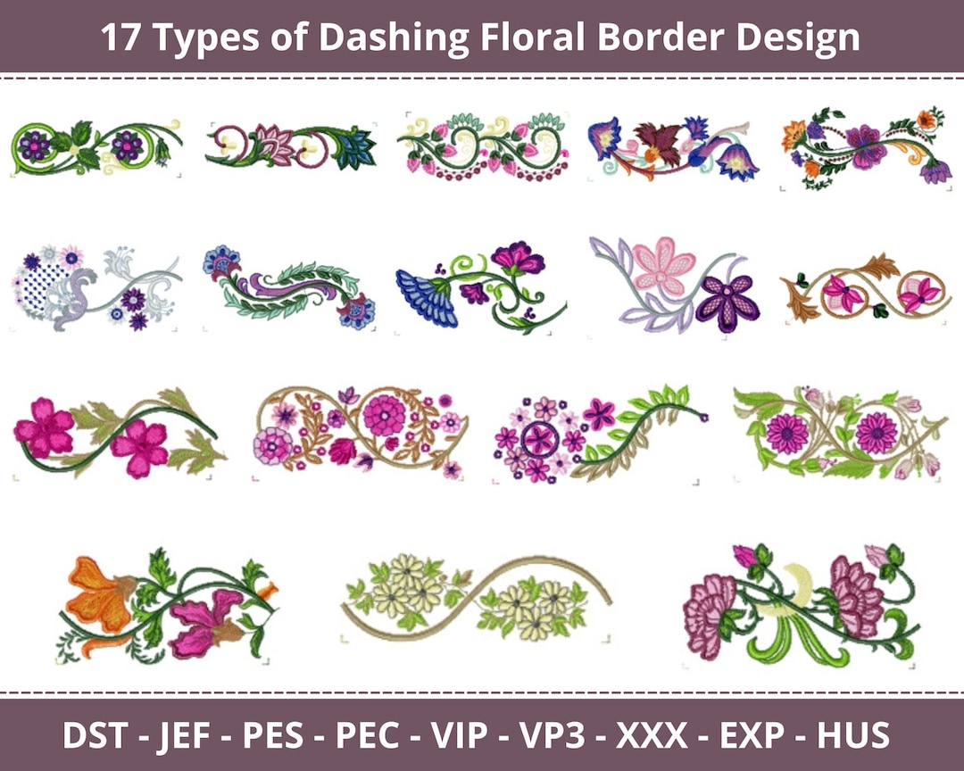 Dashing Flower Border Machine Embroidery Design - Floral Embroidery ...