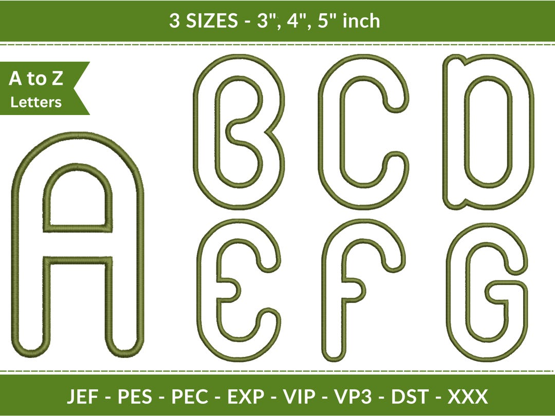 Applique Outline Alphabet Embroidery Font | A-Z Satin Stitch Letters ...