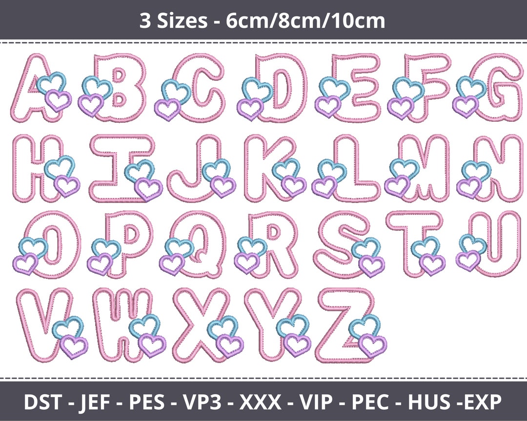 Alphabets With Heart Shape Embroidery Design - Font - Monogram ...