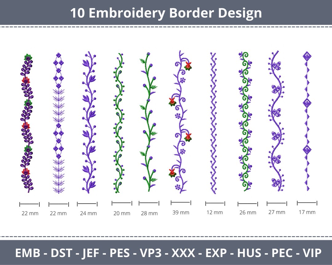 10 Endless Border Embroidery Design Bundle, Machine Embroidery Designs ...