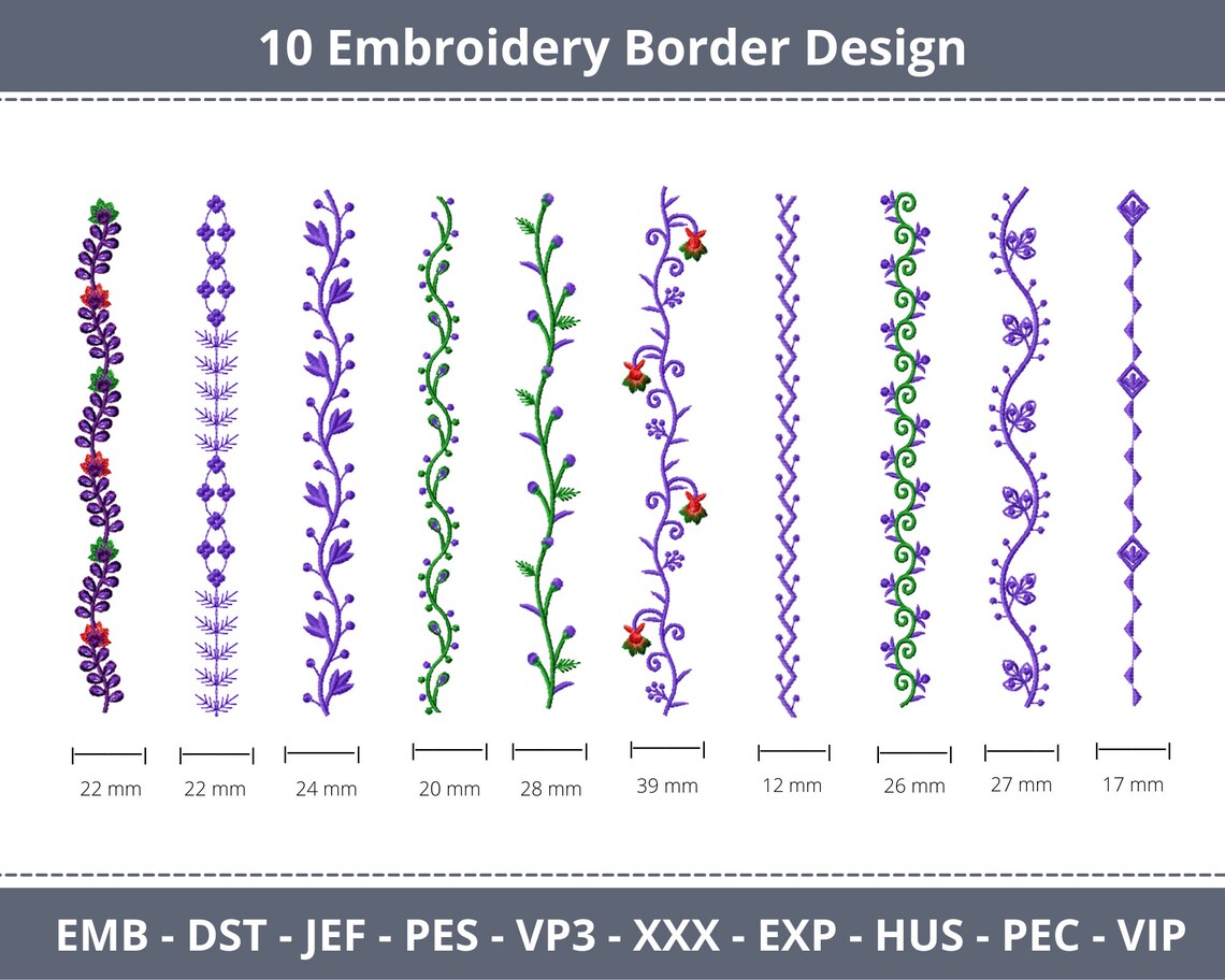 10 Endless Border Embroidery Design Bundle Machine Embroidery - Etsy
