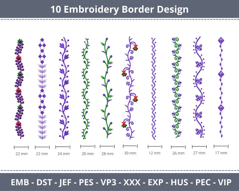 10 Endless Border Embroidery Design Bundle Machine Embroidery - Etsy