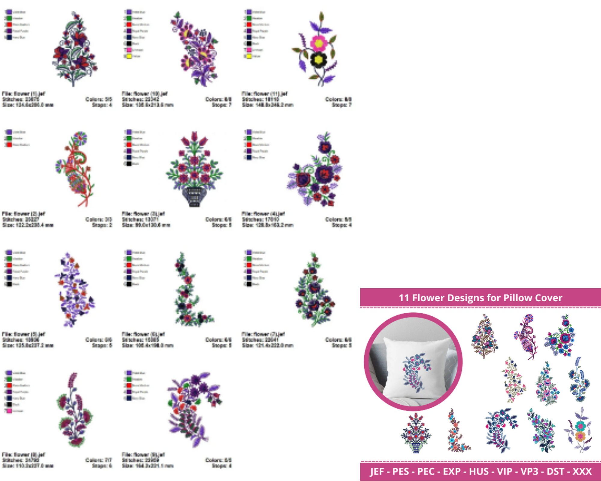 64 Flower Embroidery Design Bundle - Instant Download - Etsy