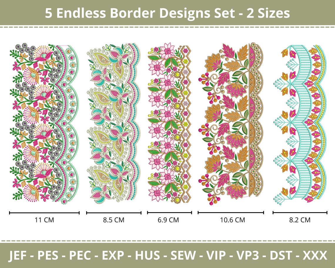 5 Endless Border Embroidery Designs 2 Sizes Instant - Etsy