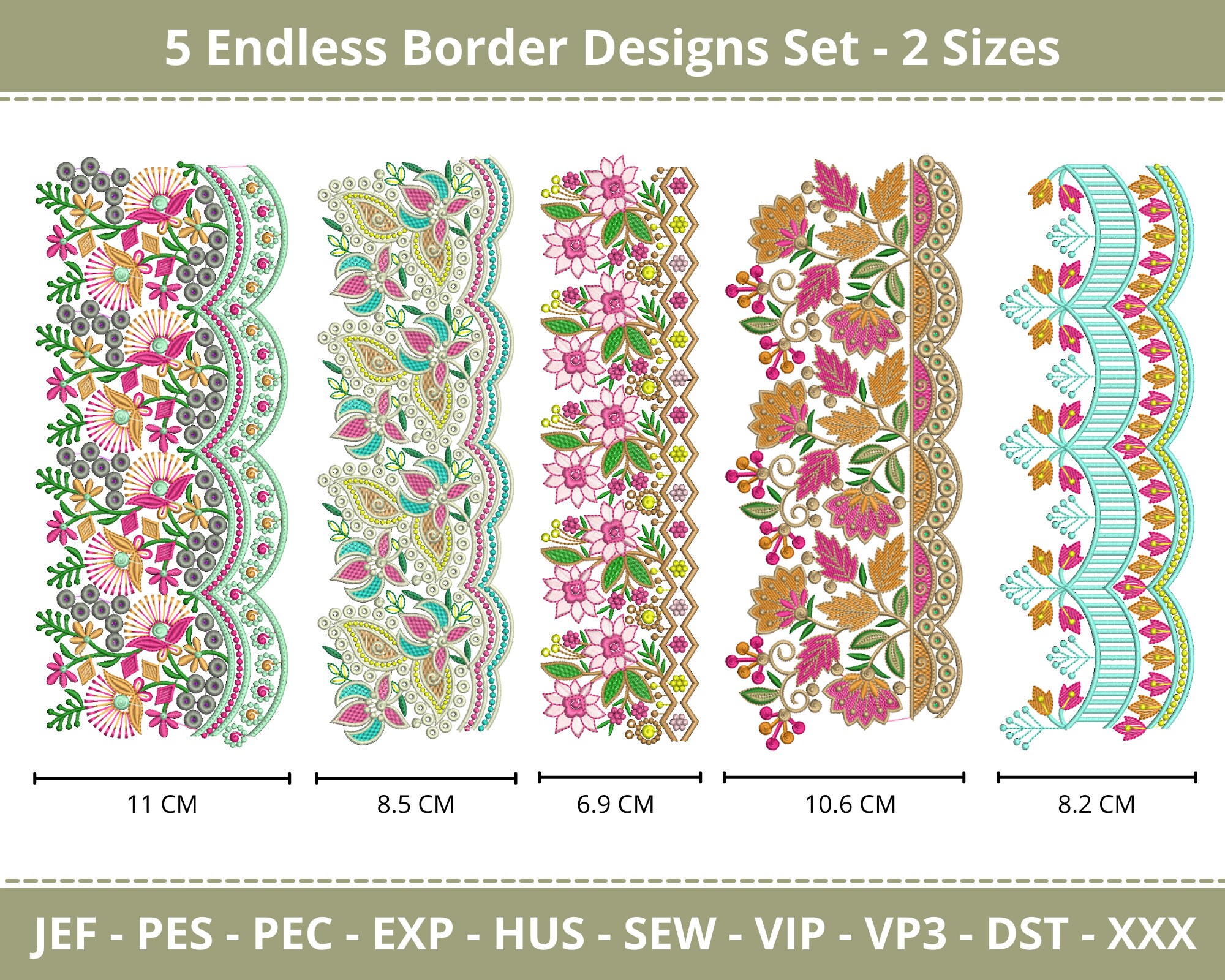 5 Endless Border Embroidery Designs 2 Sizes Instant - Etsy