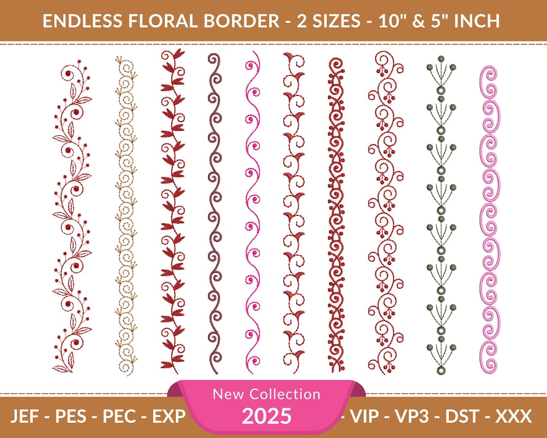 Endless Floral Border Embroidery Design, Continuous Border Embroidery ...