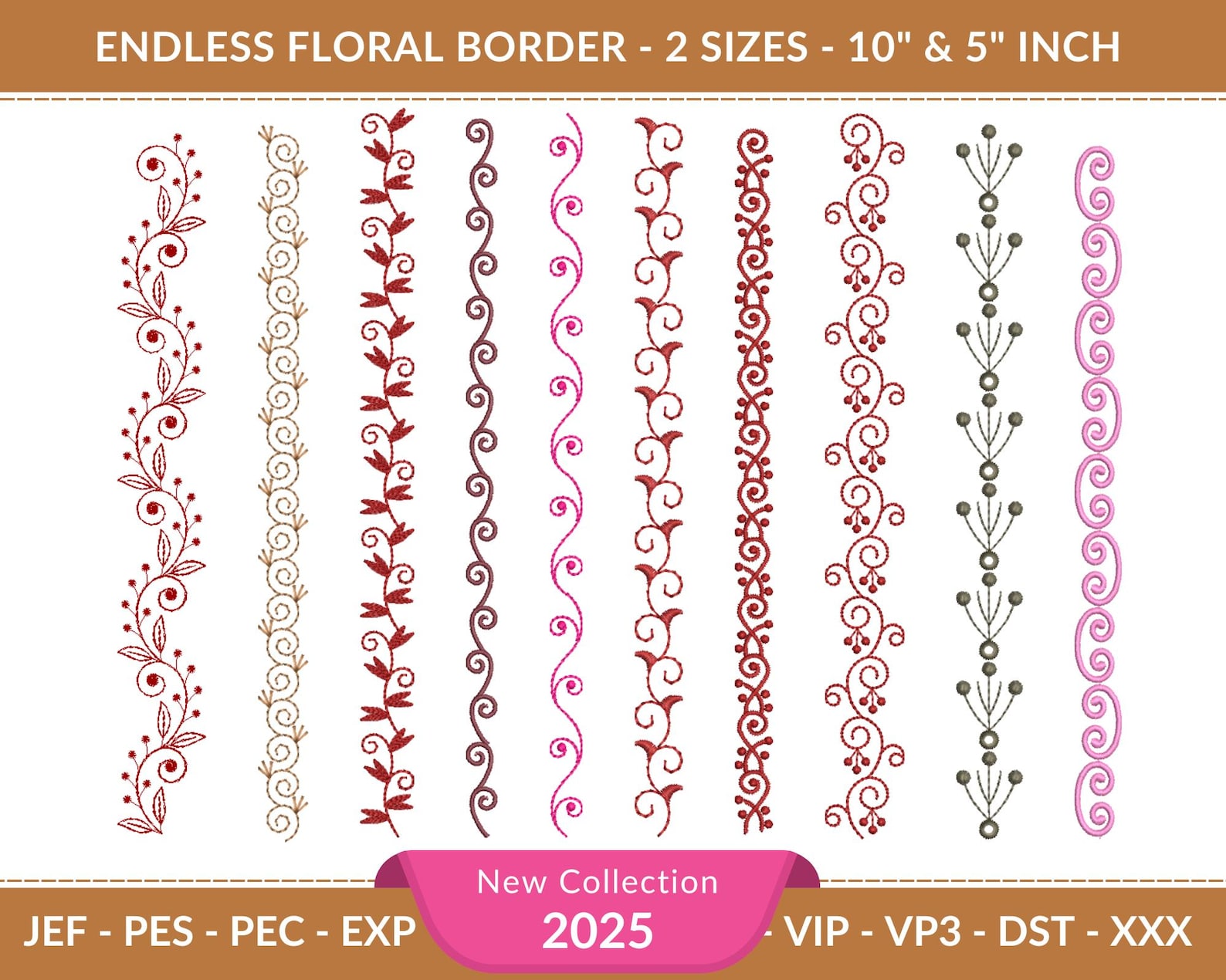 Endless Floral Border Embroidery Design, Continuous Border Embroidery ...