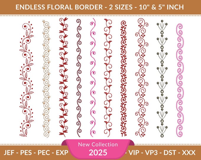 Floral Border Machine Embroidery Design (PDF Pattern) - Etsy Canada