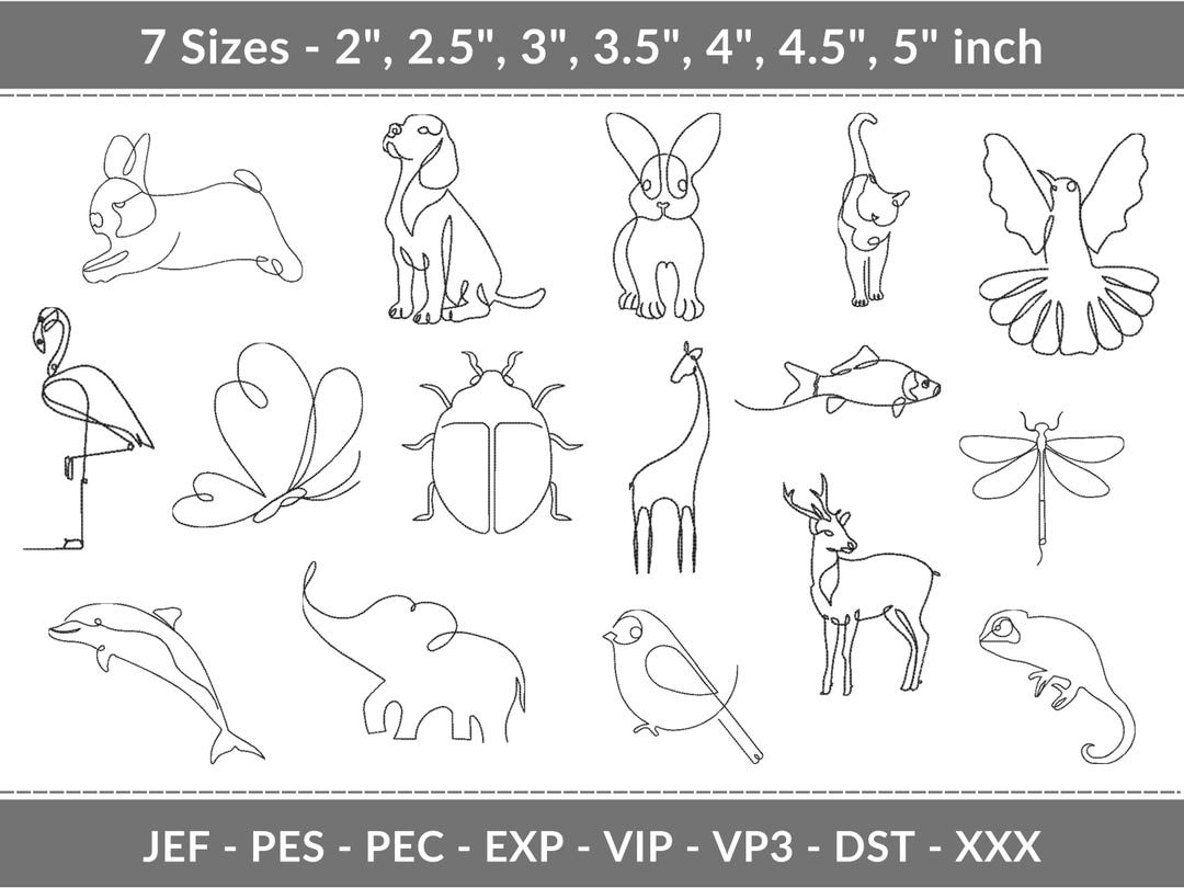 Animal Line Art Embroidery Design Bundle, Single-line Animal Icons – 16 ...