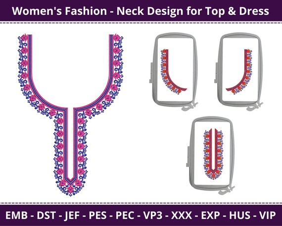 Splitted Neck Embroidery Design Machine Embroidery Pattern - Etsy