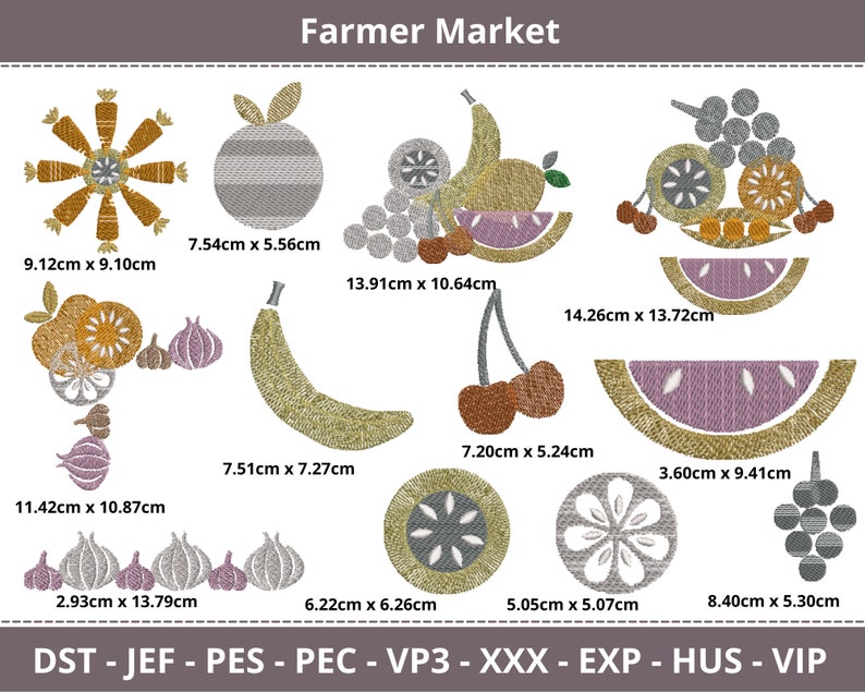 Farmer Market Embroidery Design Fruits Vegetables Machine - Etsy
